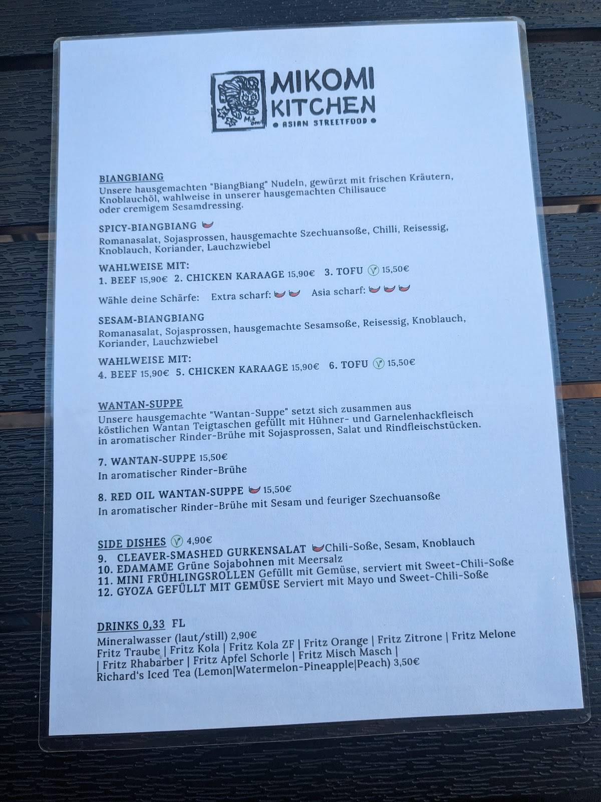 Speisekarte von Mikomi Kitchen restaurant, Kiel