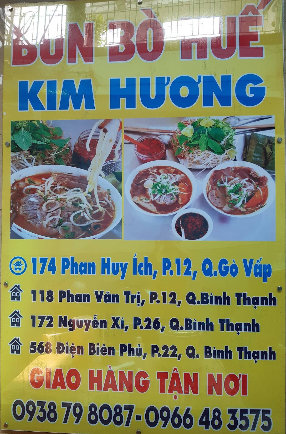 Menu at Kim Hương Beef Noodle Soup Restaurant, Ho Chi Minh City