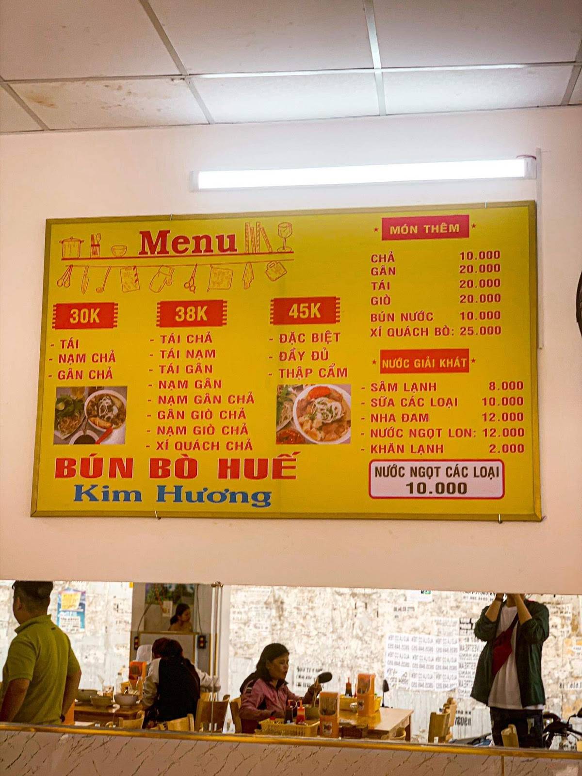 Menu at Kim Hương Beef Noodle Soup Restaurant, Ho Chi Minh City