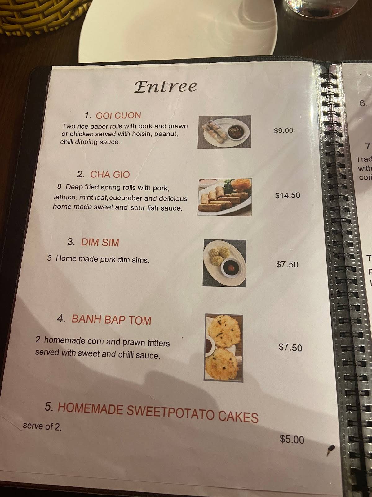 Menu at Kim Long restaurant, Bairnsdale