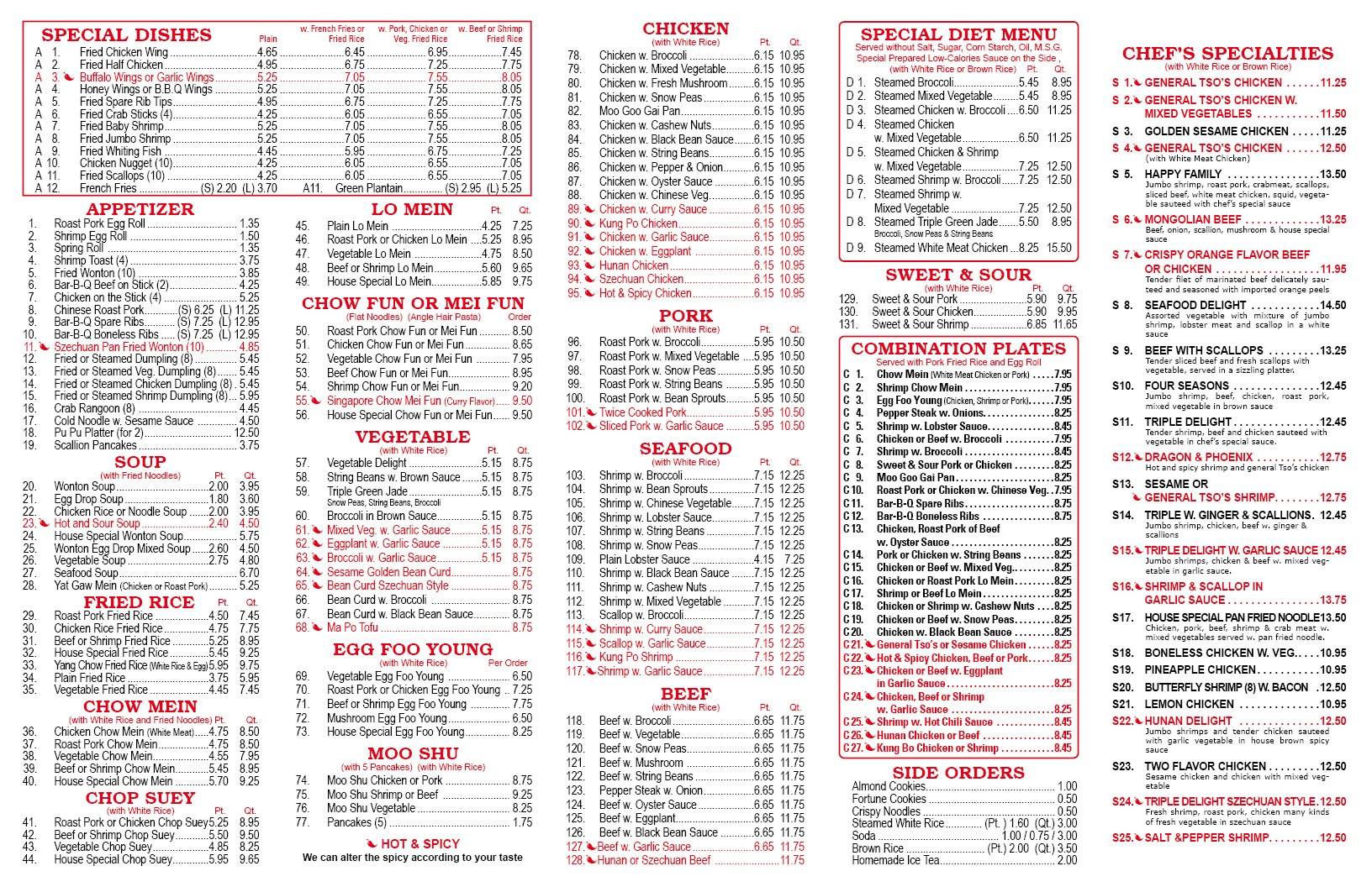 Menu at Kim Wong Chinese Kitchen restaurant, Valley Stream