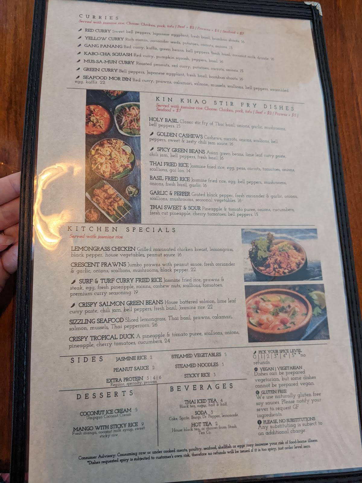 Menu at Kin Khao Thai Eatery restaurant, Crescent City