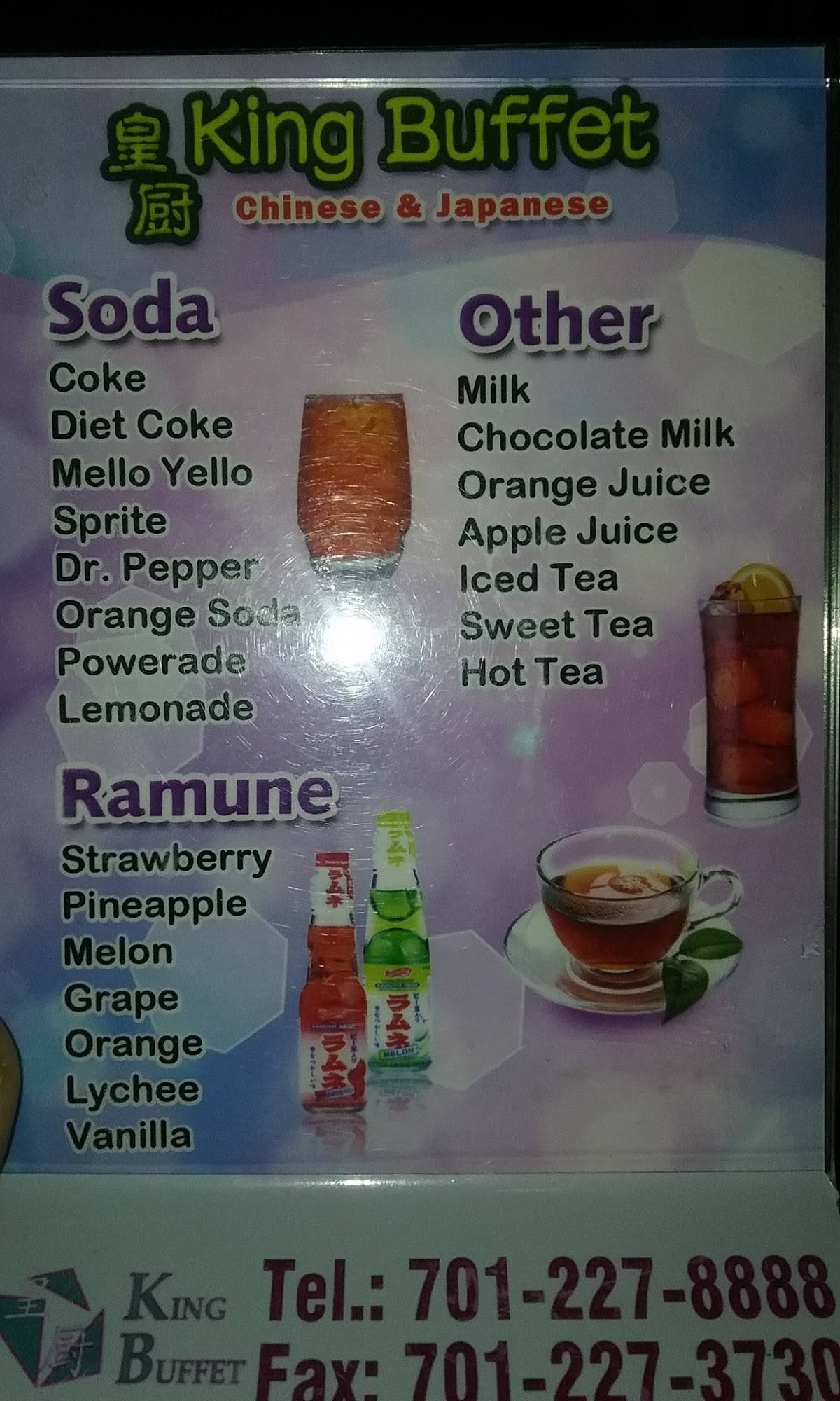 Menu at King Buffet restaurant, Dickinson
