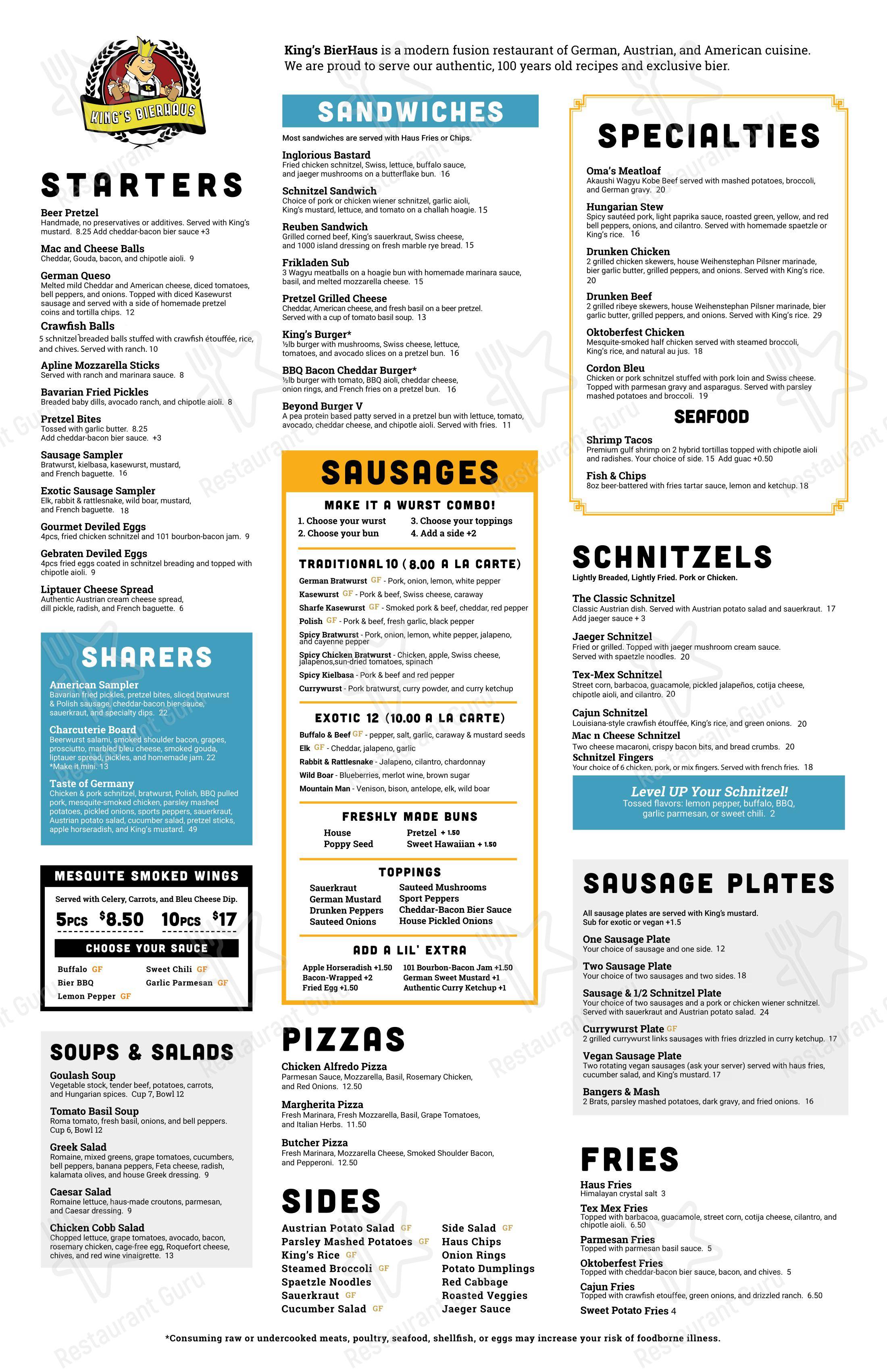 Menu at King’s BierHaus pub & bar, Dickinson