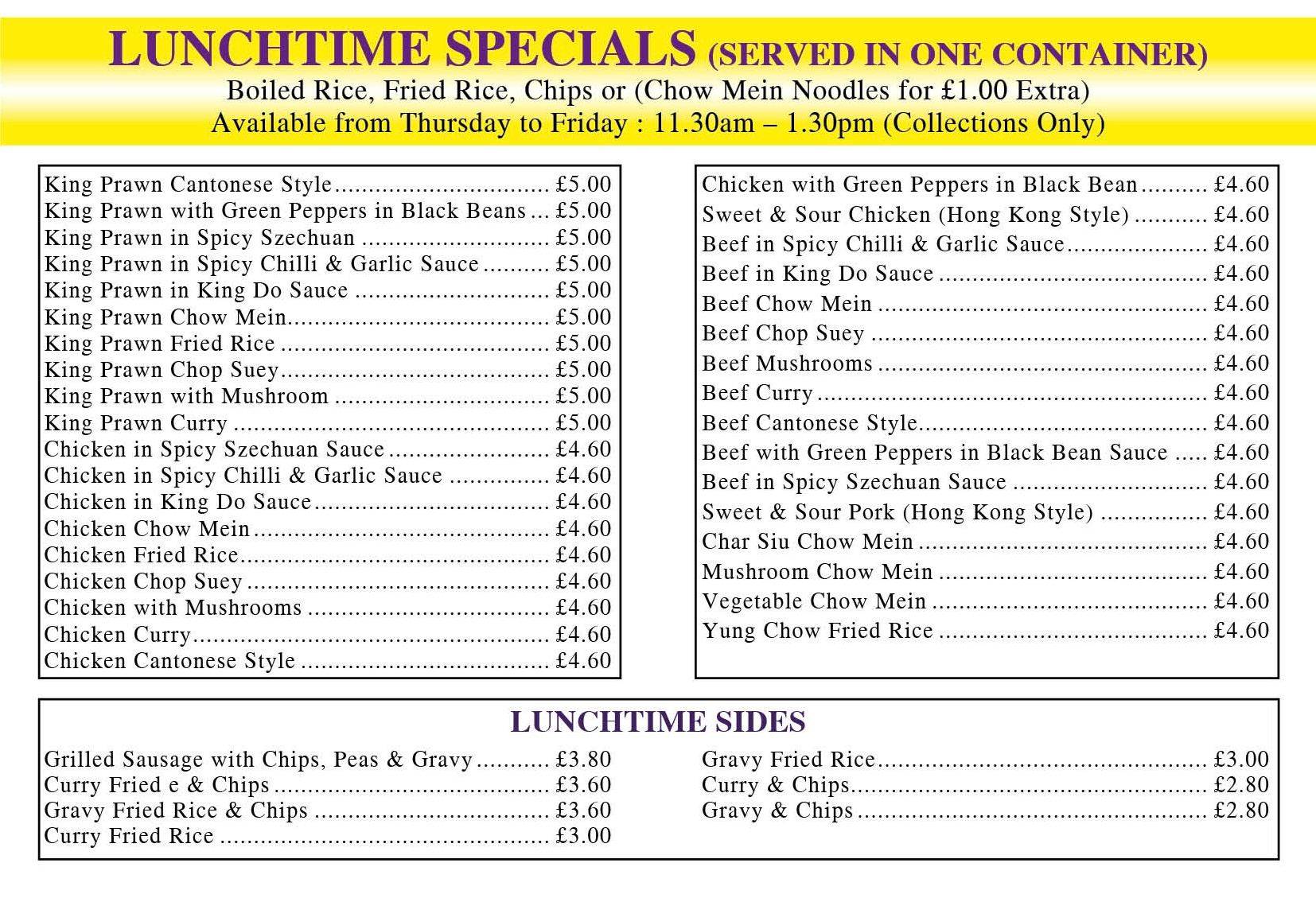 Menu at King’s Garden Chinese Takeaway fast food, Newcastle upon Tyne