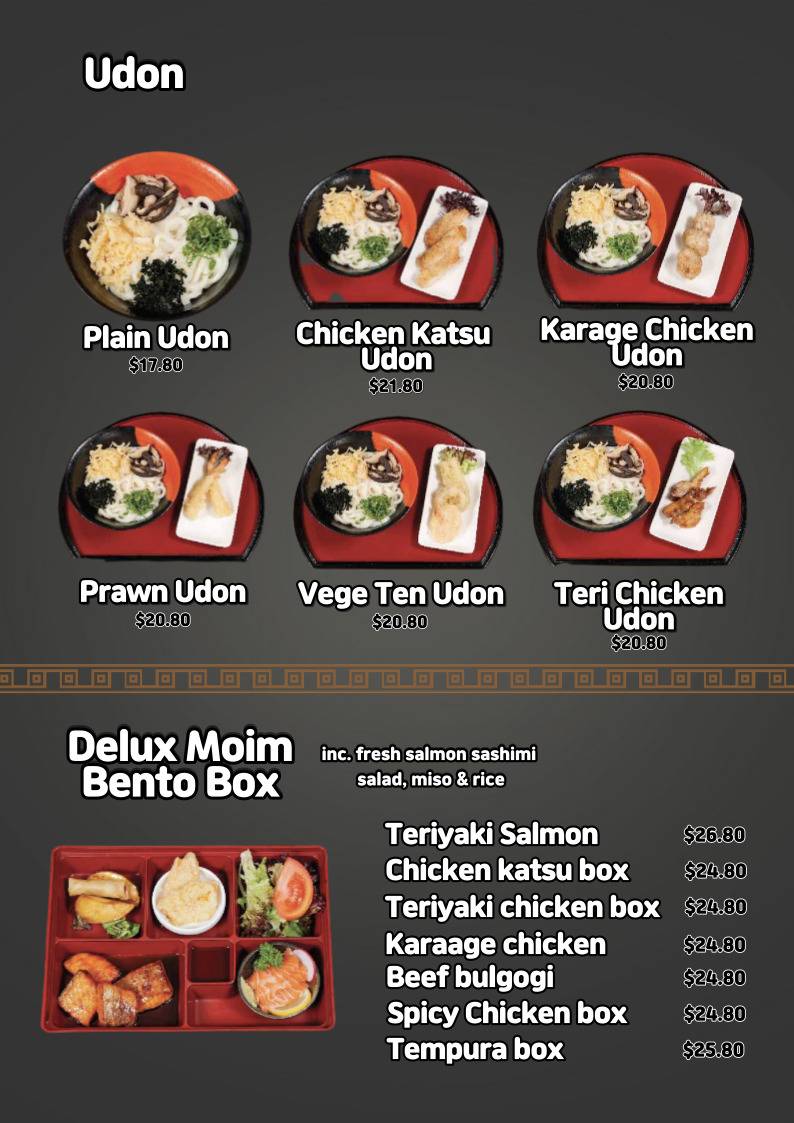 Menu at Moim Japanese Kitchen restaurant, Kirrawee