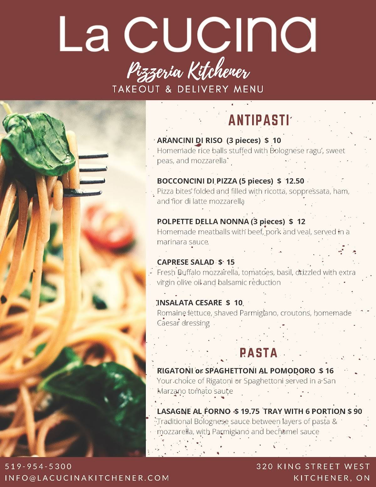 Menu at La Cucina Pizzeria Kitchener, Kitchener