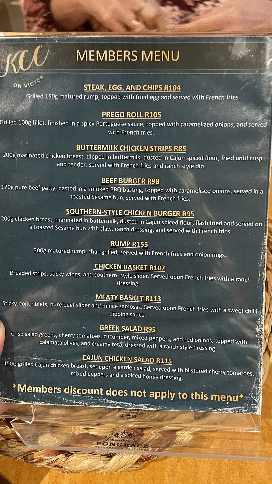 Menu at Kloof Country Club Restaurant, New Germany