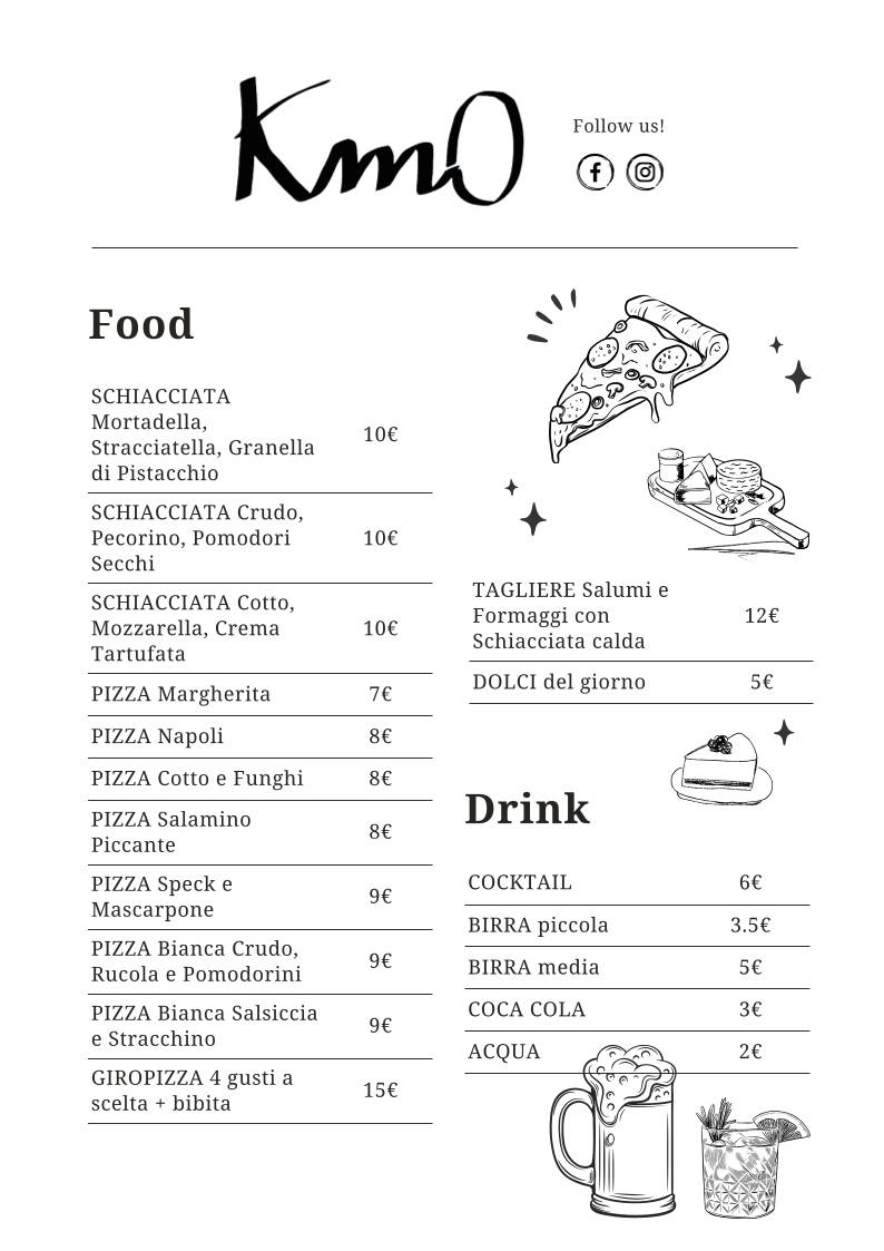 Menu da Km0 ristorante, Montaione