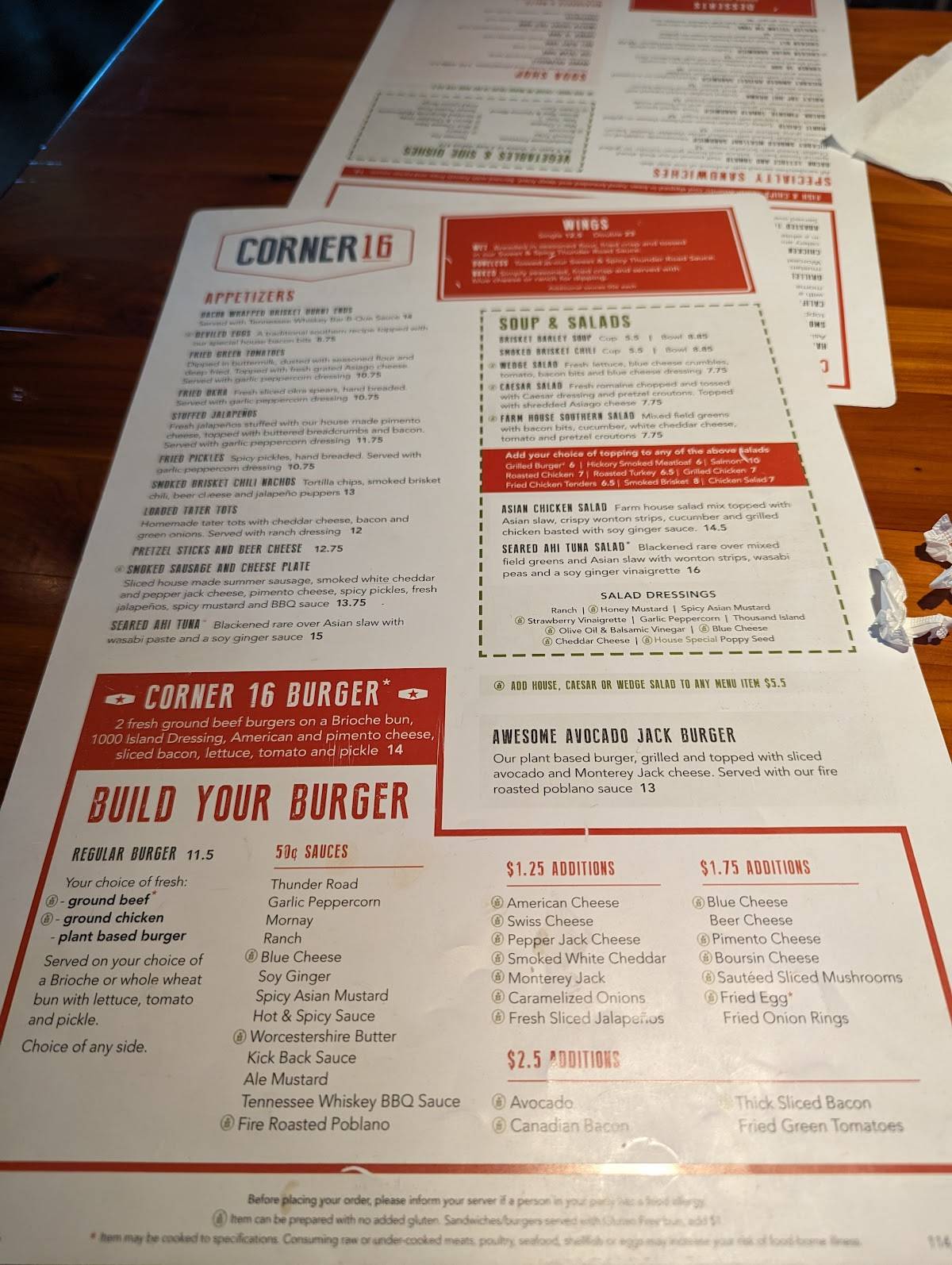 Menu at Corner16 restaurant, Knoxville, Kroger Park Dr