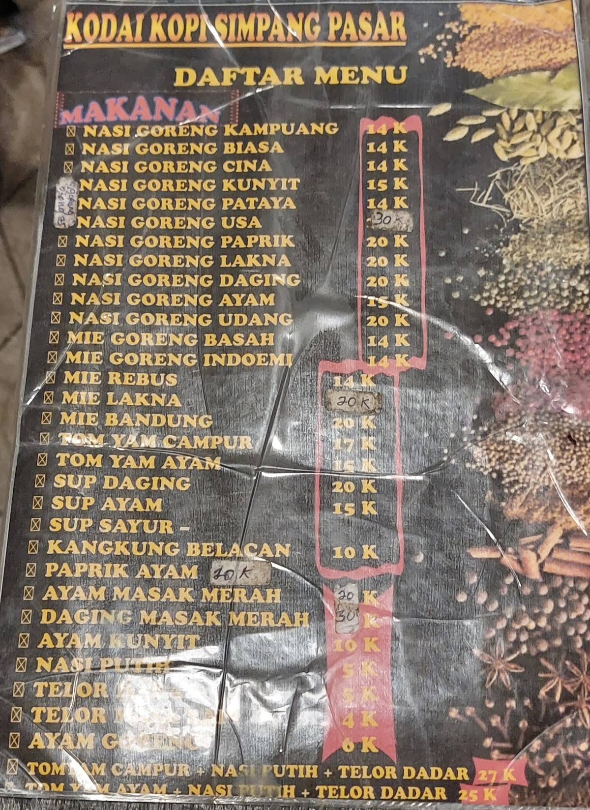 Menu at Kodai Kopi Simpang Pasar cafe, Indonesia