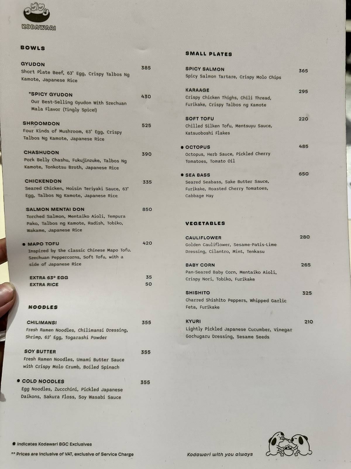 Menu at Kodawari BGC restaurant, Taguig