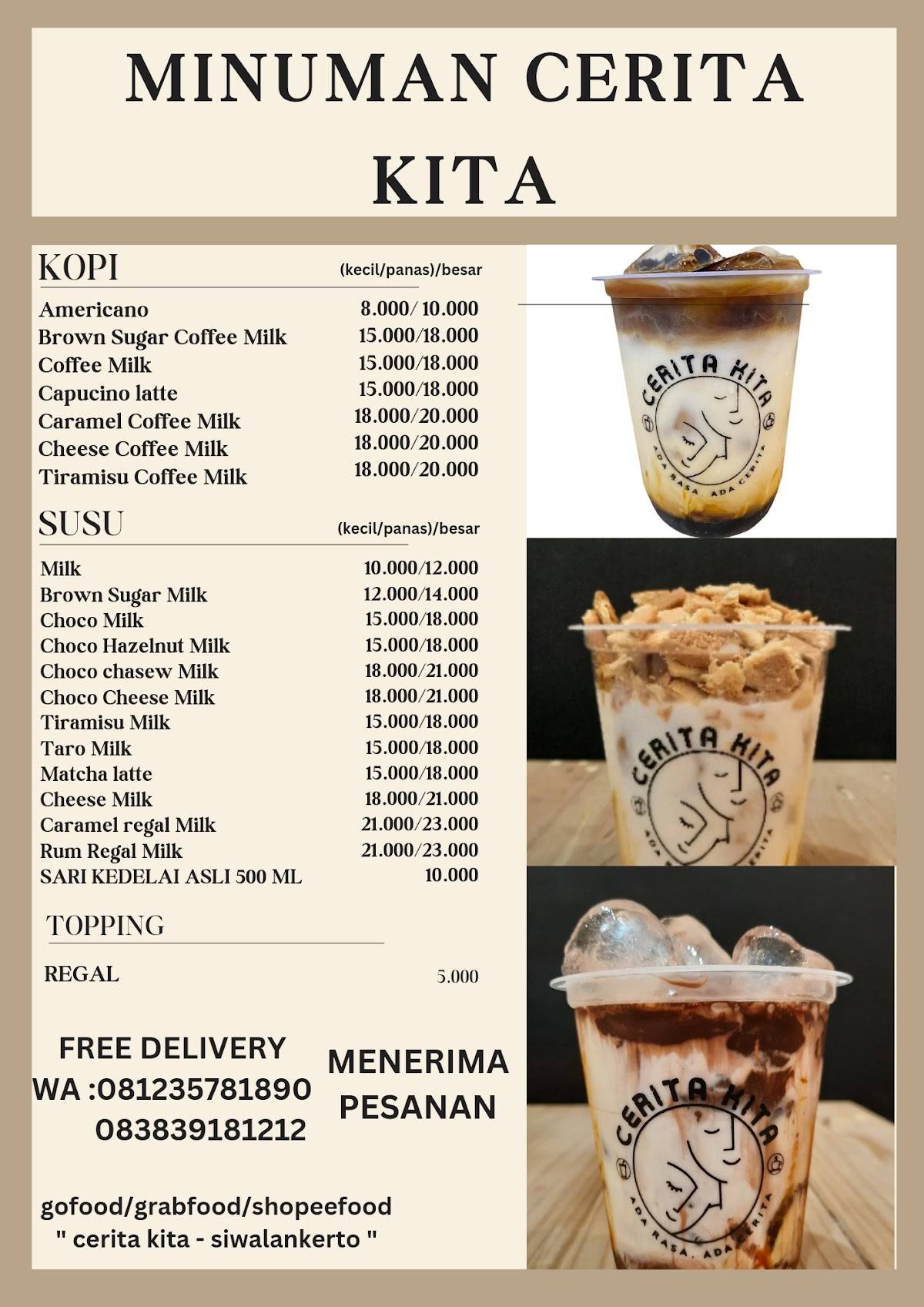 Menu at Kopi susu indomie nasi pecel dan penyetan Cerita kita ...