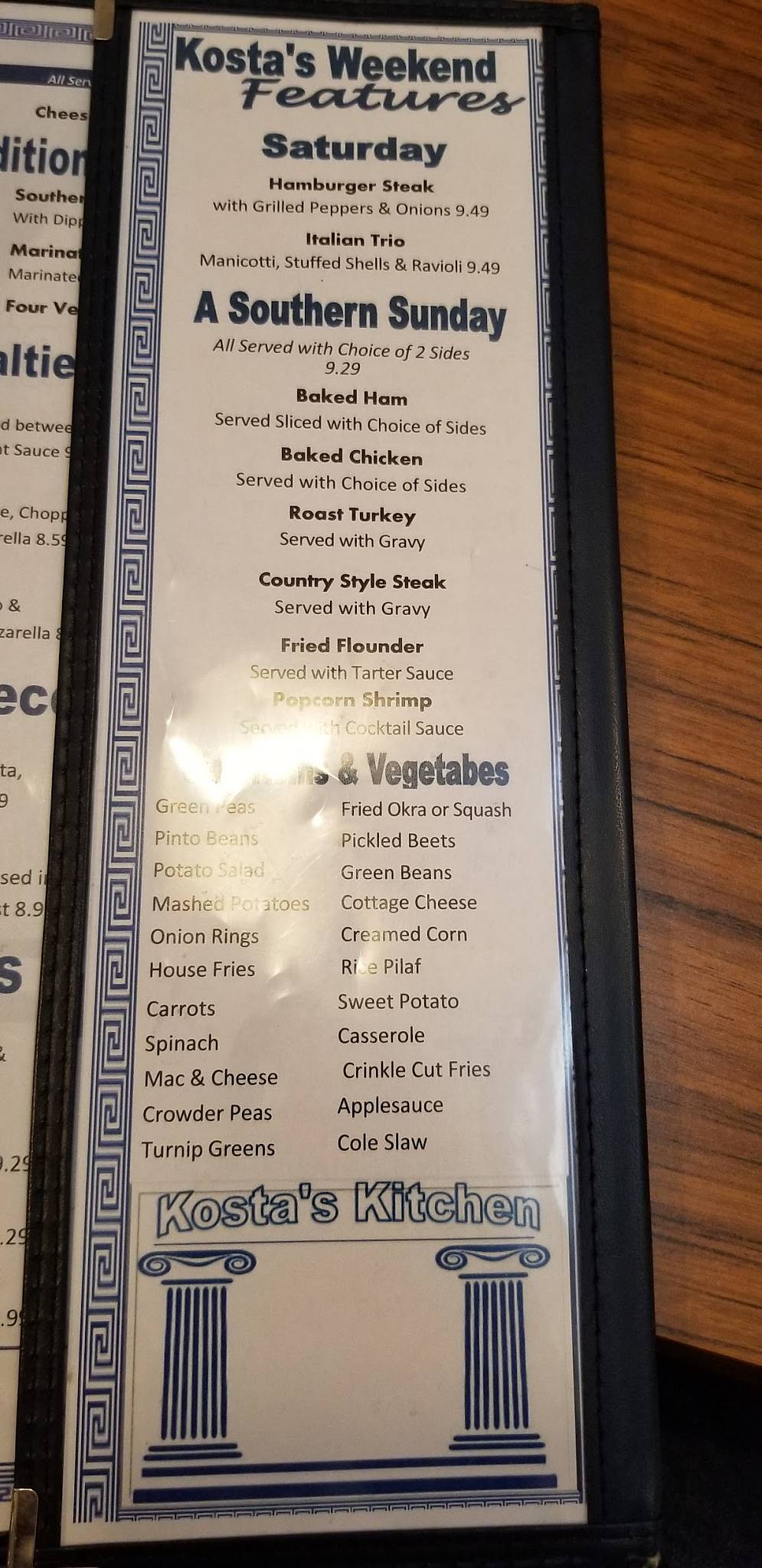 Menu at Kosta's Kitchen restaurant, Fletcher, Hendersonville Rd