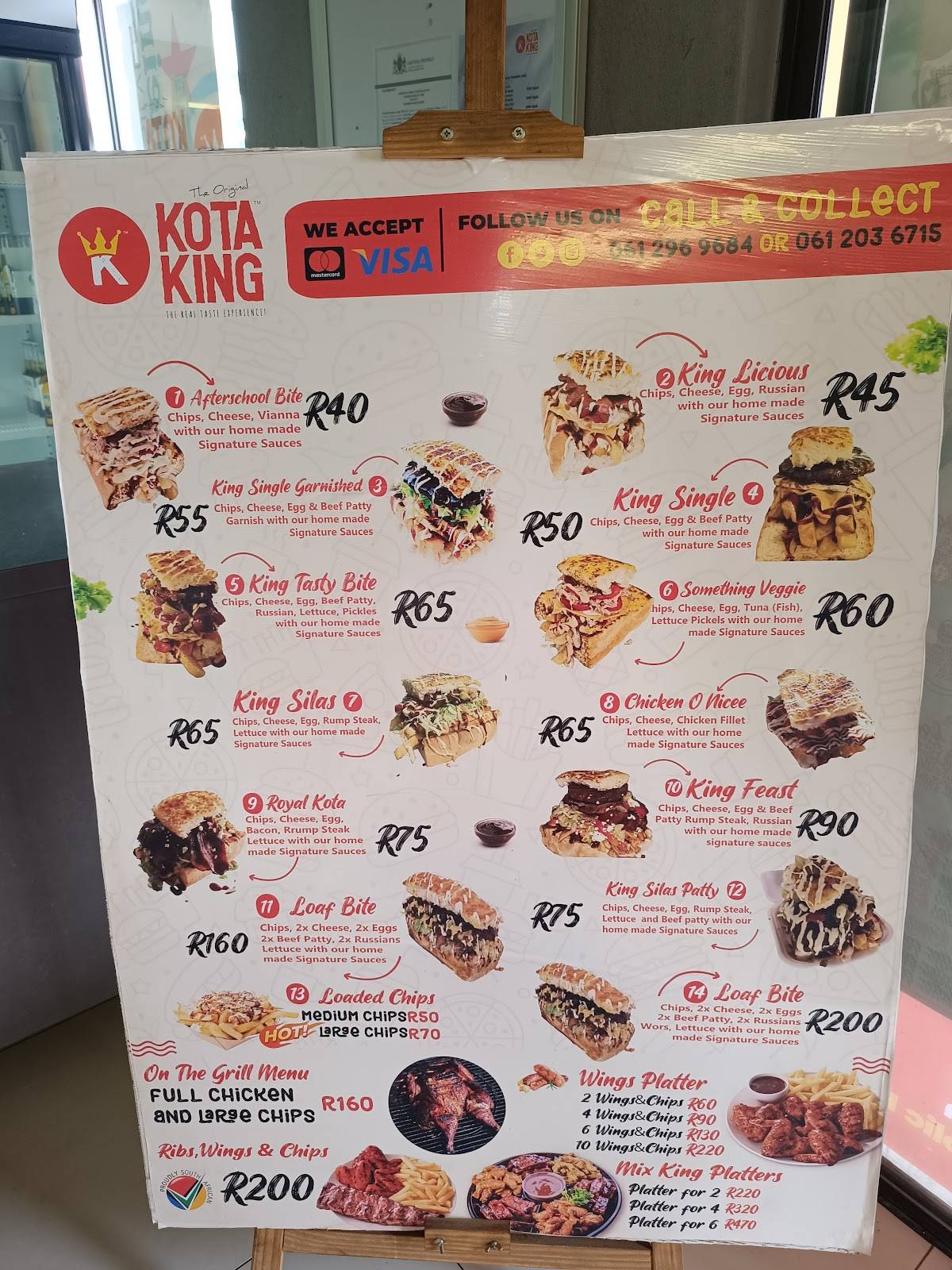 Menu at Kota king Roadhouse restaurant, Soweto, Protea Blvd