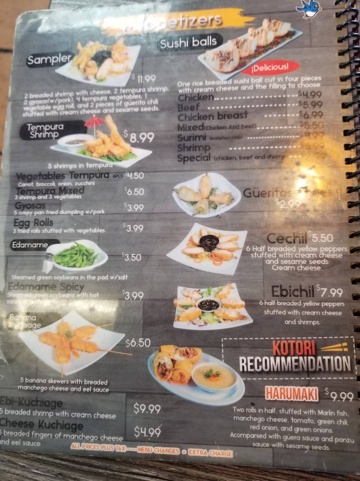 Menu at Kotori Japanese Food Calexico restaurant, Calexico, 300 E Cole ...