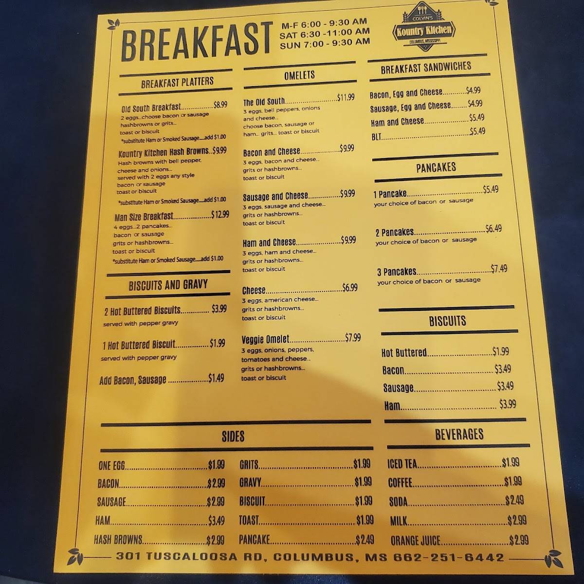 Menu at Kountry Kitchen restaurant, Columbus, 301 Tuscaloosa Rd