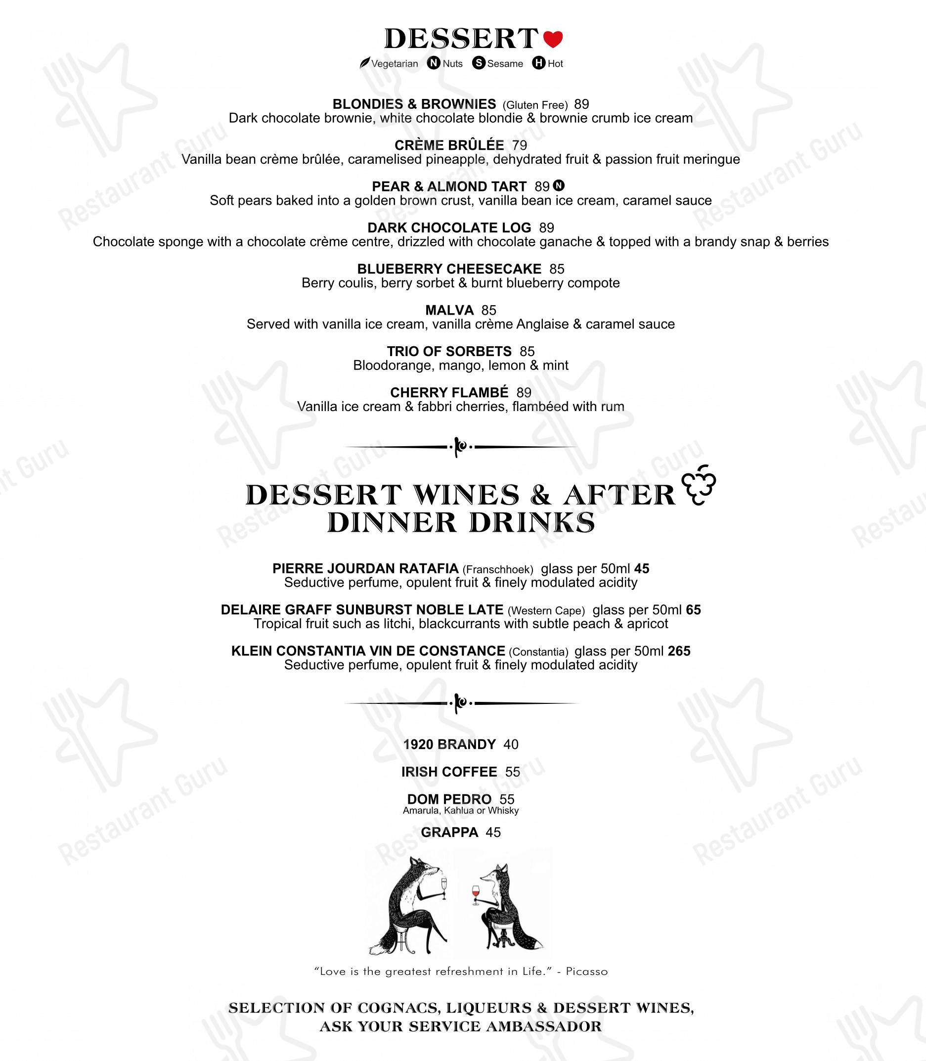 Menu at Kream Restaurant Mall of Africa, Midrand