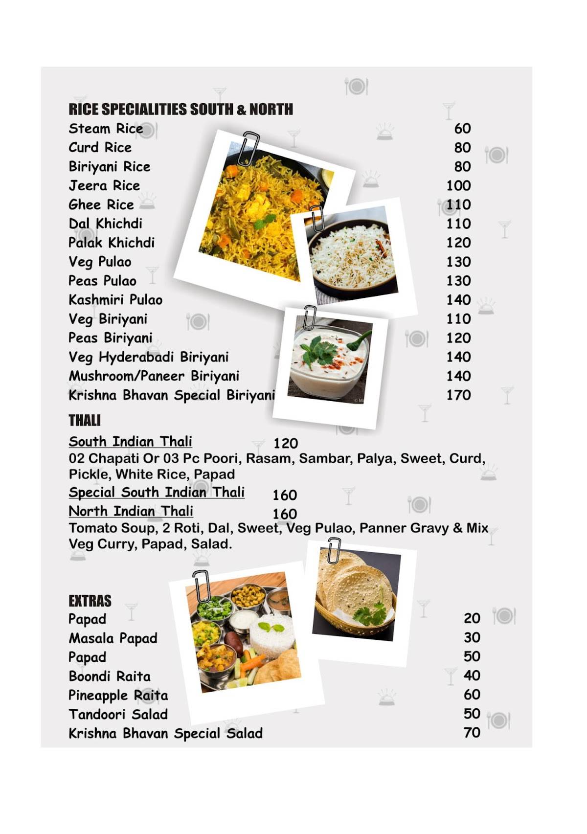 Menu at Krishna Bhavan Pure Veg Restaurant, Mathikere