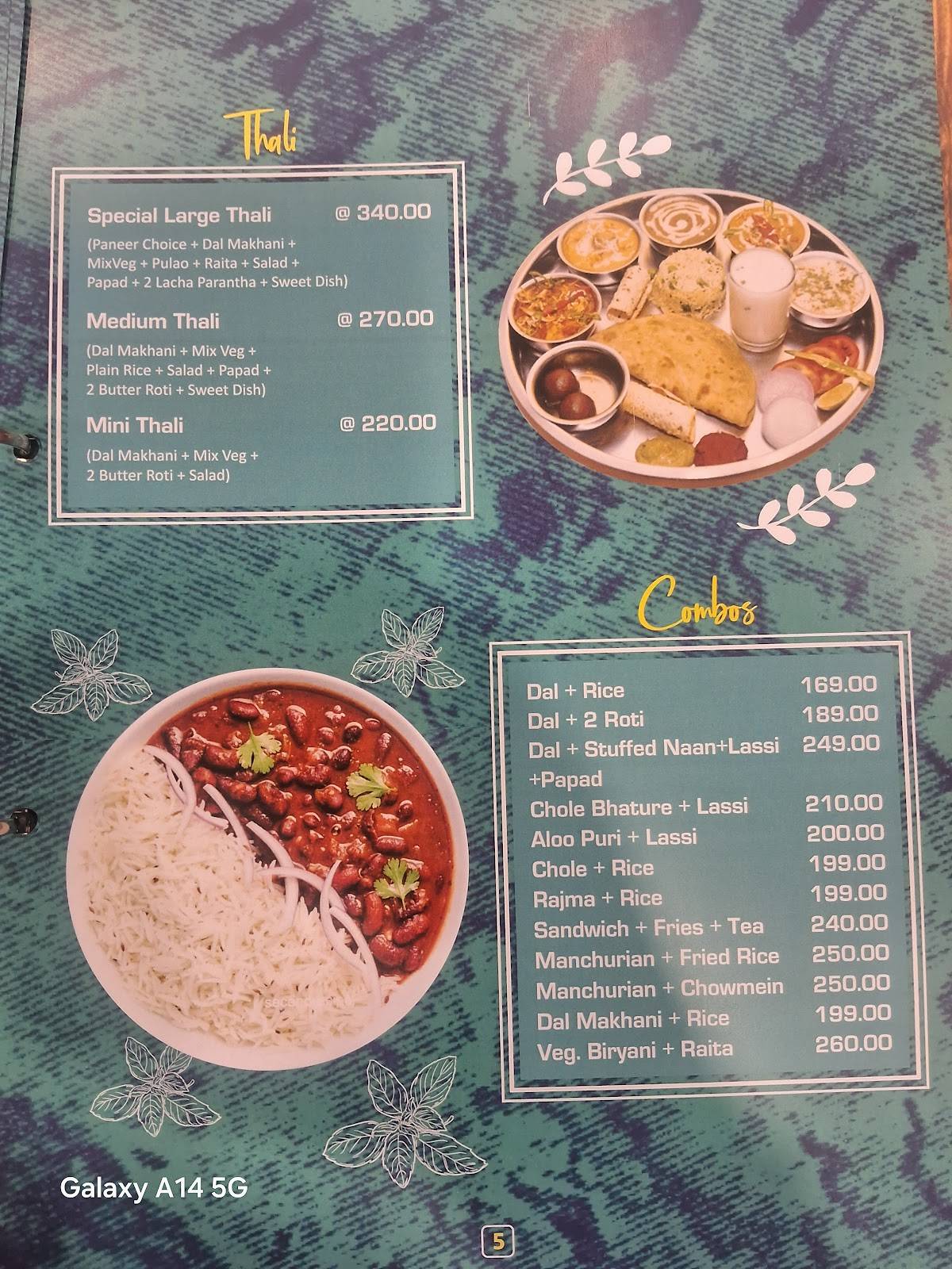 Menu at Krishna Dhaba, Samalkha