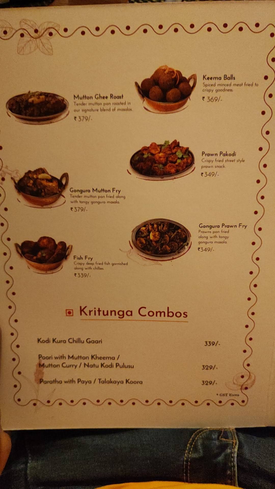 Menu at Kritunga The Palegar's Cusine, Rajahmundry
