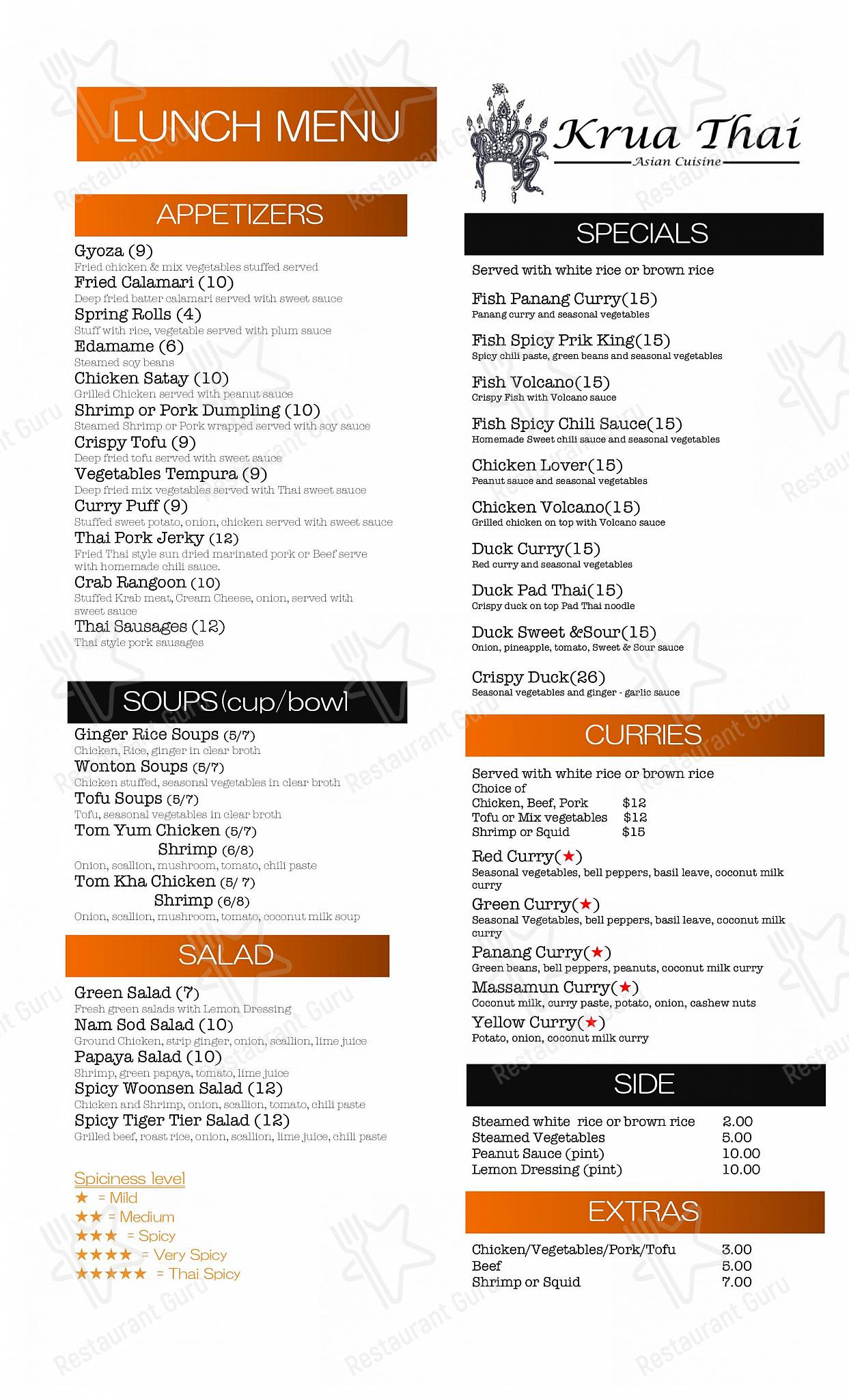 Menu at Krua Thai Restaurant, Stuart