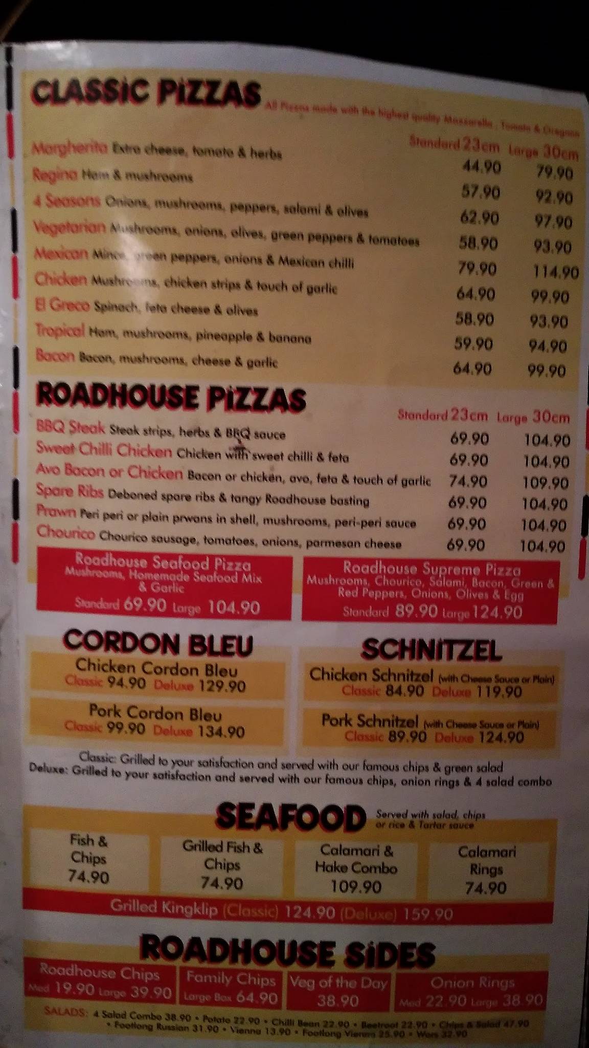 Menu at Burger Box Roadhouse restaurant, Krugersdorp, Gauteng