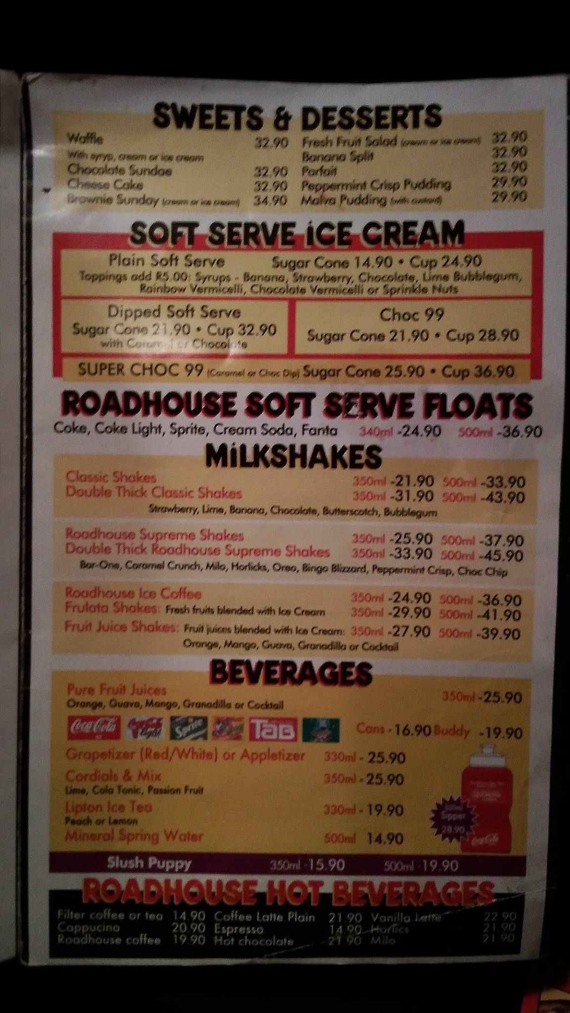 Menu at Burger Box Roadhouse restaurant, Krugersdorp, Gauteng