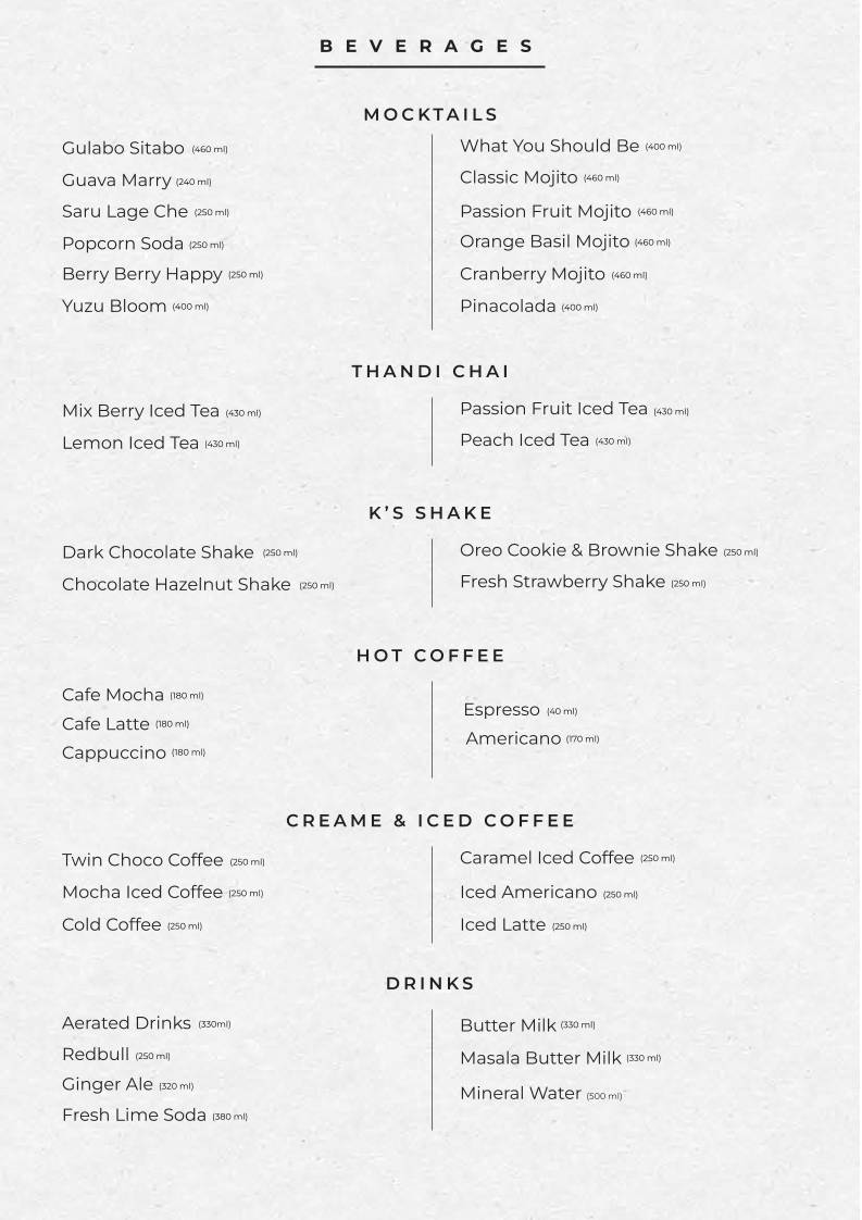 Menu at K's Verandah Surat, Surat