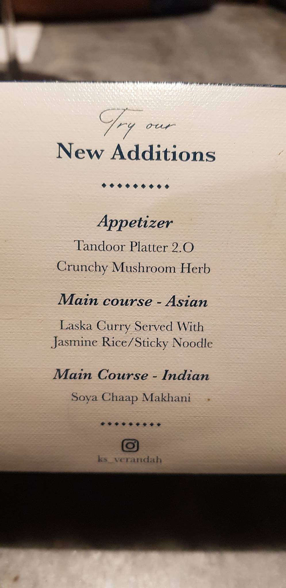 Menu at K's Verandah Surat, Surat