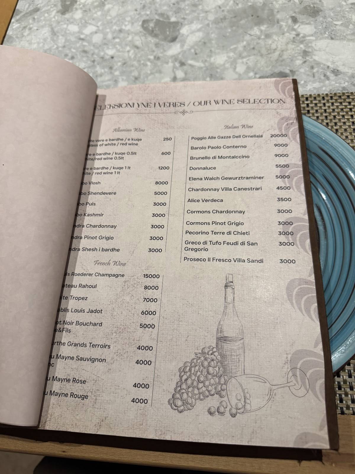 Menu at The Mussel House restaurant, Ksamil