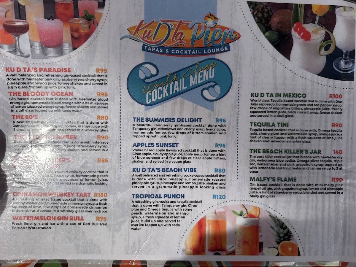 Menu at Ku D' Ta Pier restaurant, Durban