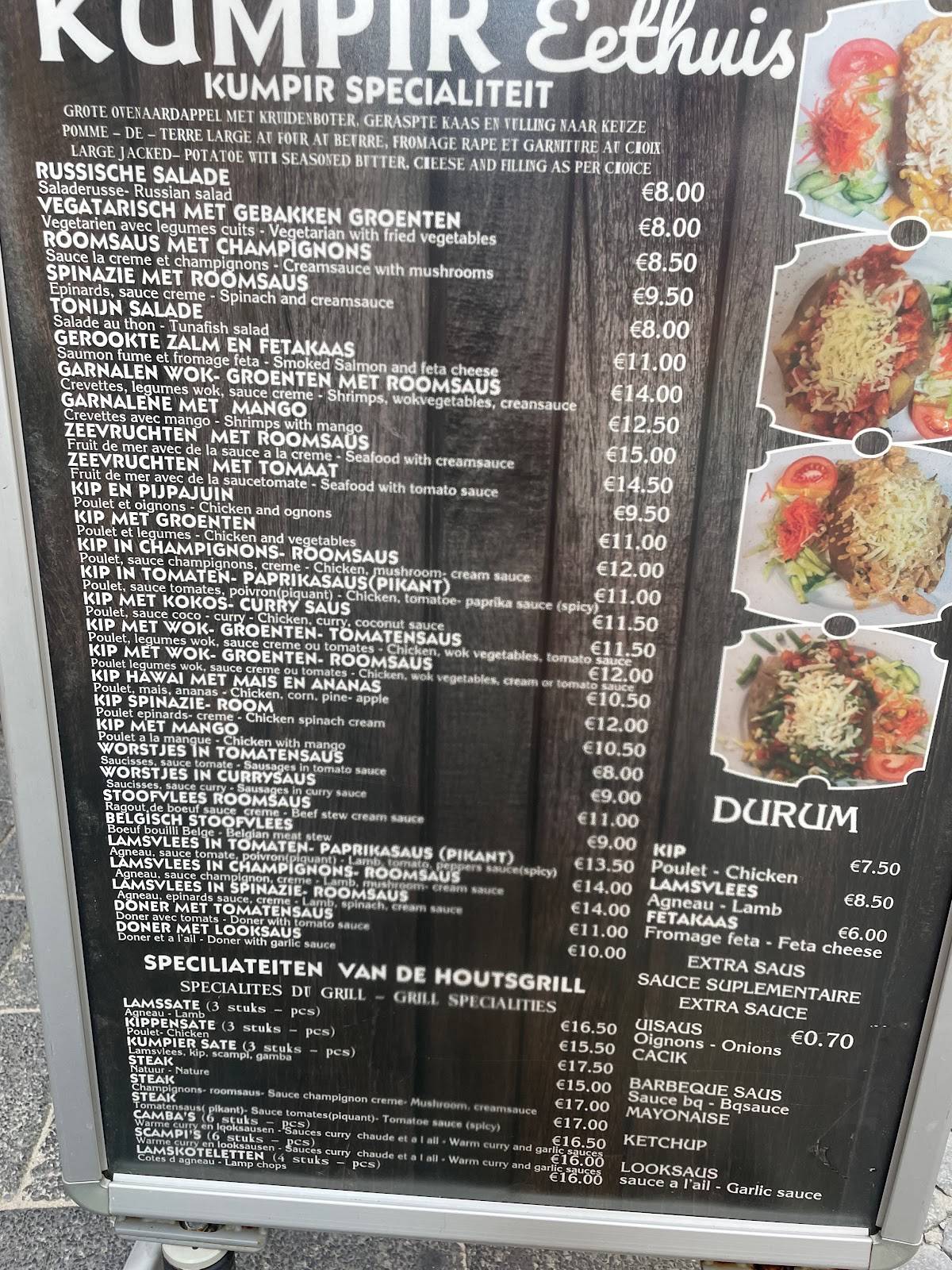Menu at Kumpir Eethuis, Antwerp, Hoogstraat 10