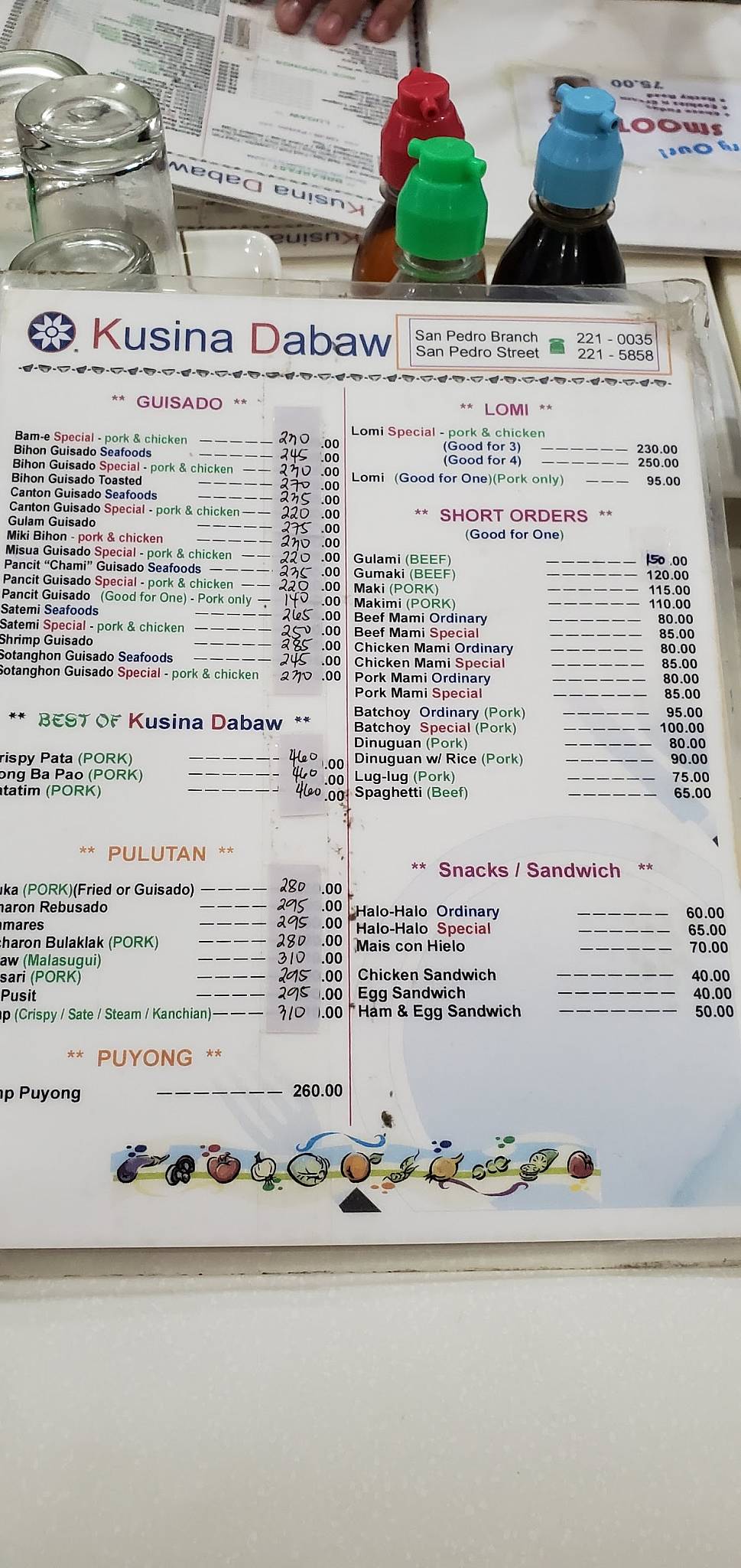 Menu at Kusina Dabaw restaurant, Davao City, San Pedro