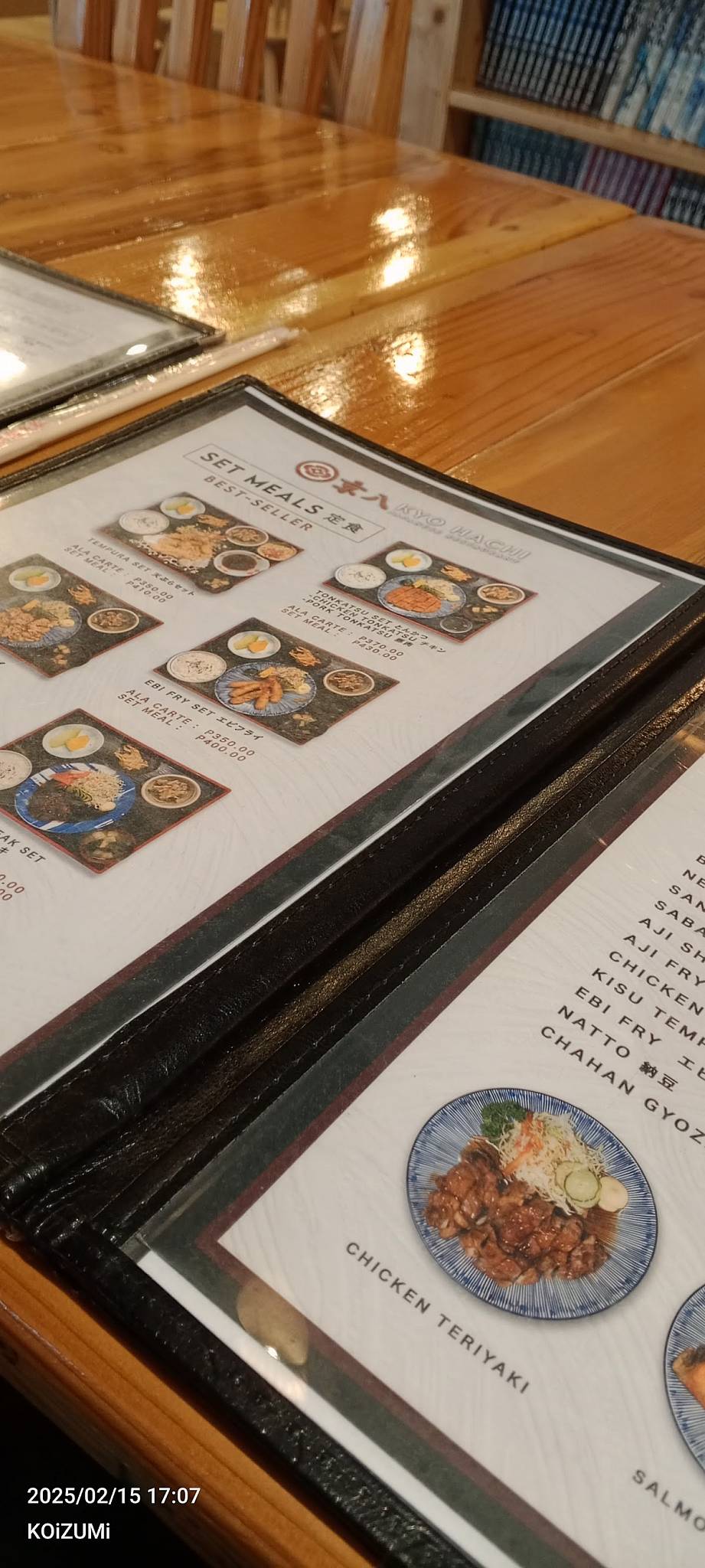 Menu at Kyo Hachi Japanese Restaurant, General Trias