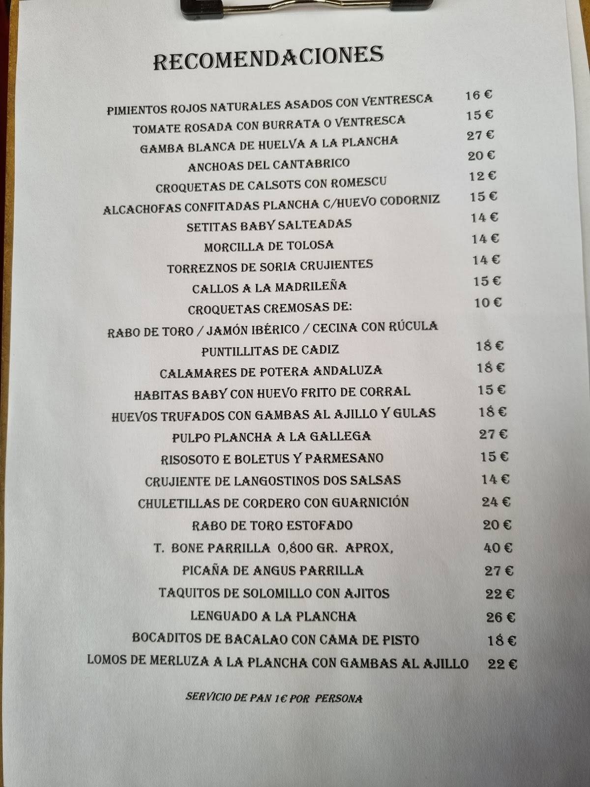 Carta de La Terraza Café, Pinto