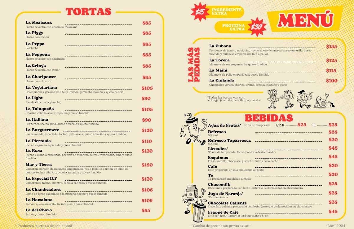 Carta del restaurante LA TORTERÍA DF / Tortas estilo México, Guadalajara