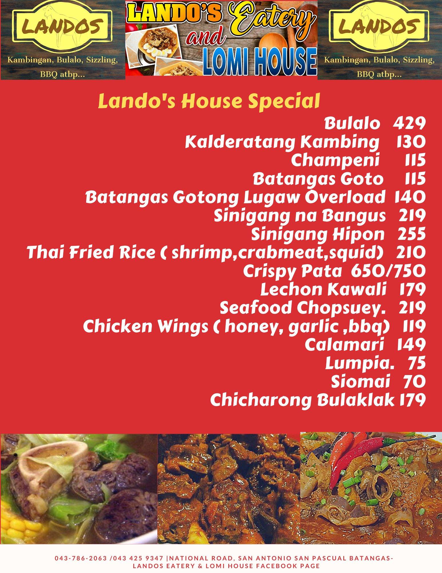 Carta del restaurante LANDO's Eatery & LOMI HOUSE, San Pascual