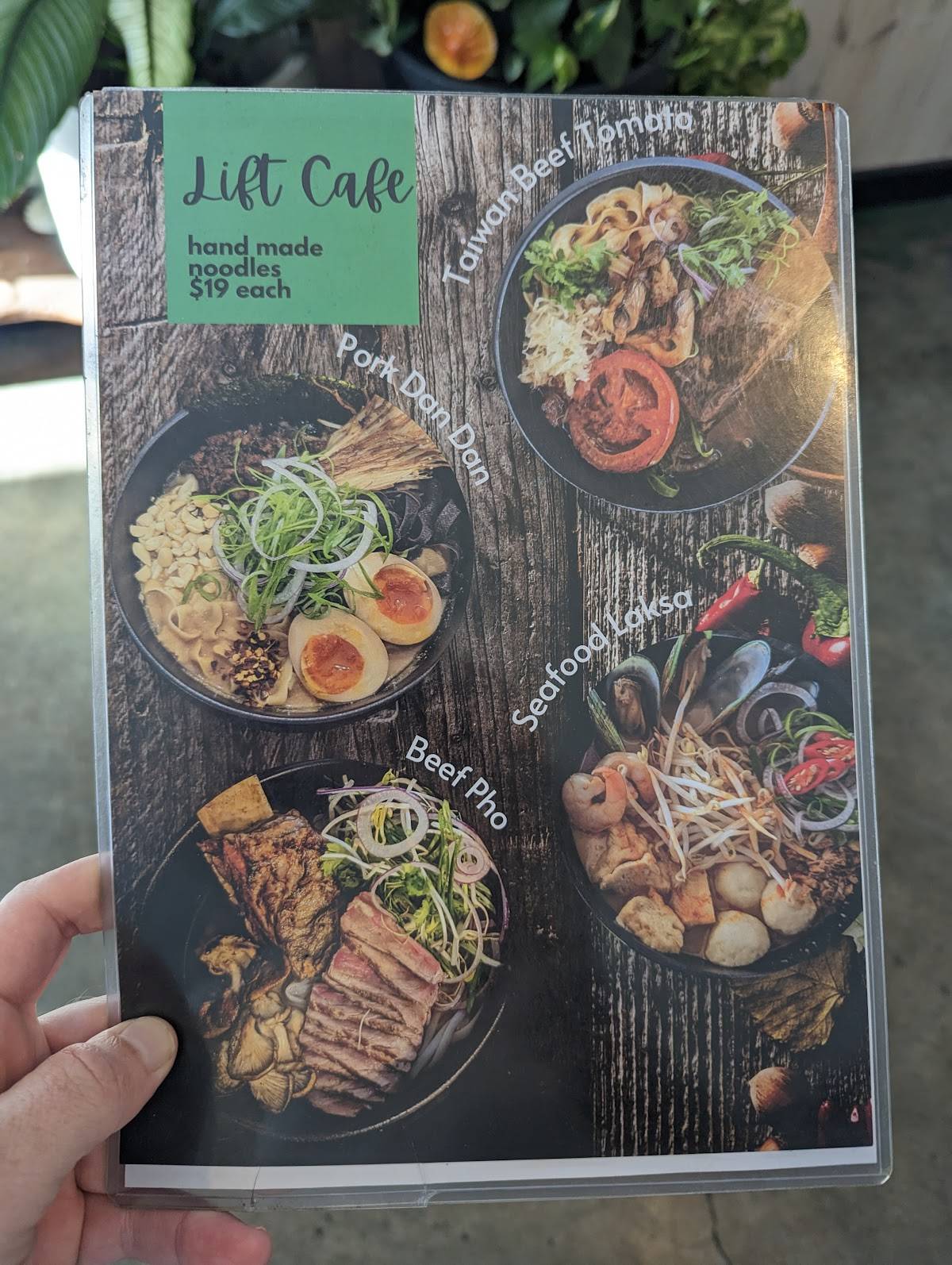 Menu at LIFT Cafe, Brisbane City