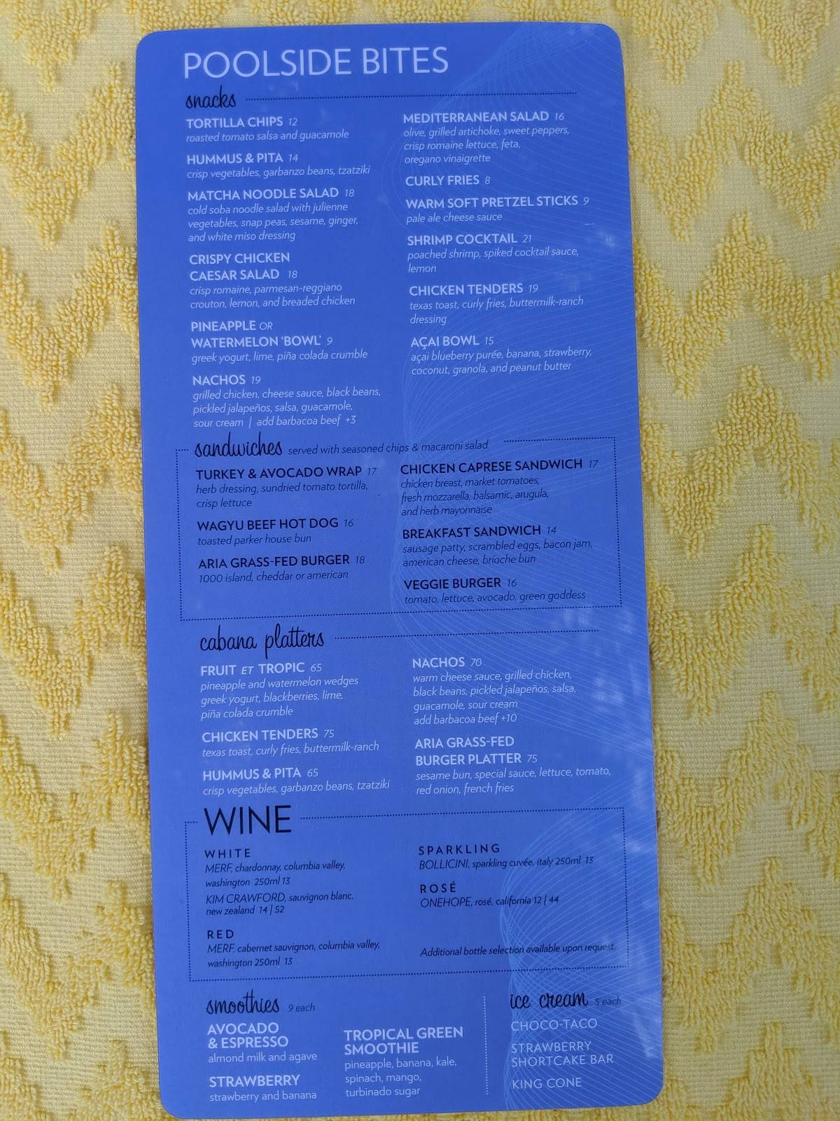 Menu at LIQUID Pool Lounge cafe, Las Vegas