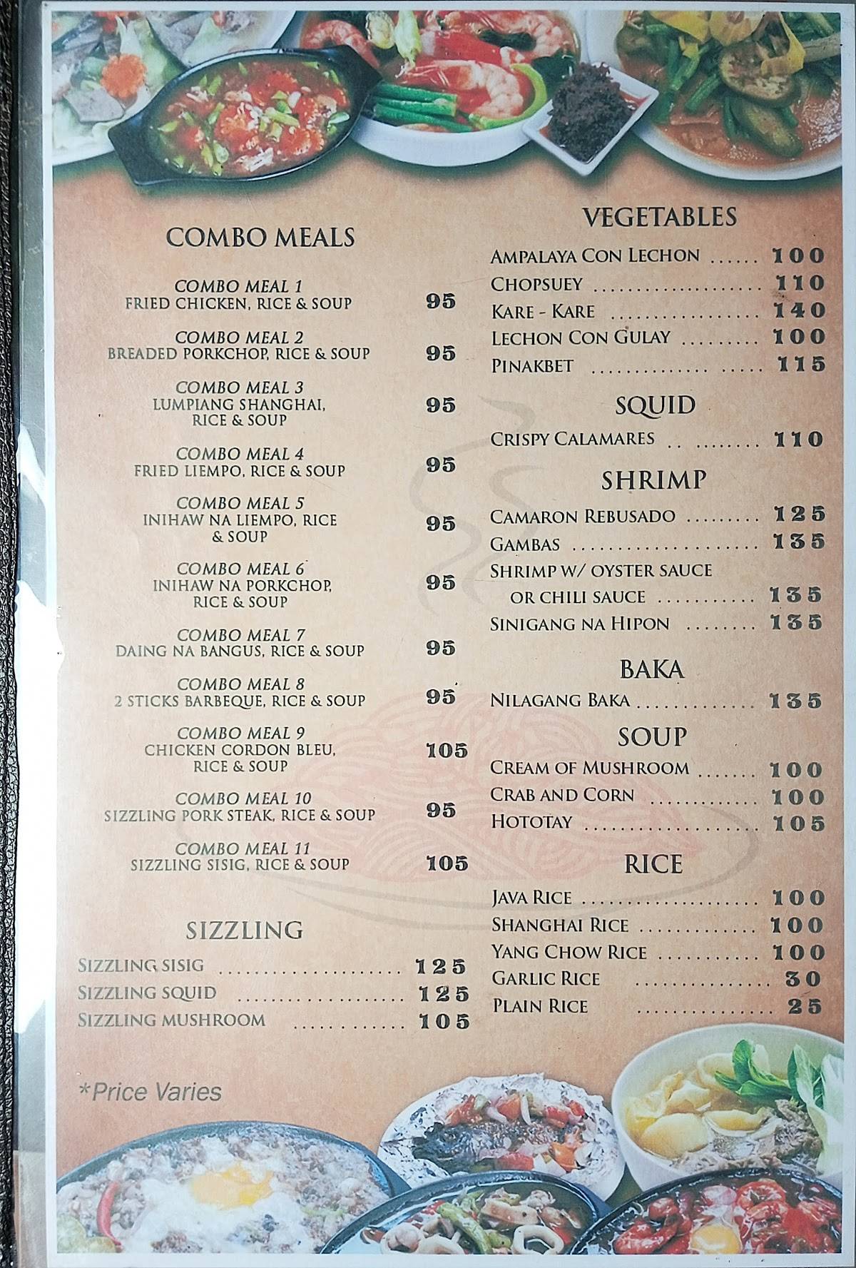 Menu at lmc original pancit tagapo restaurant, Santa Rosa