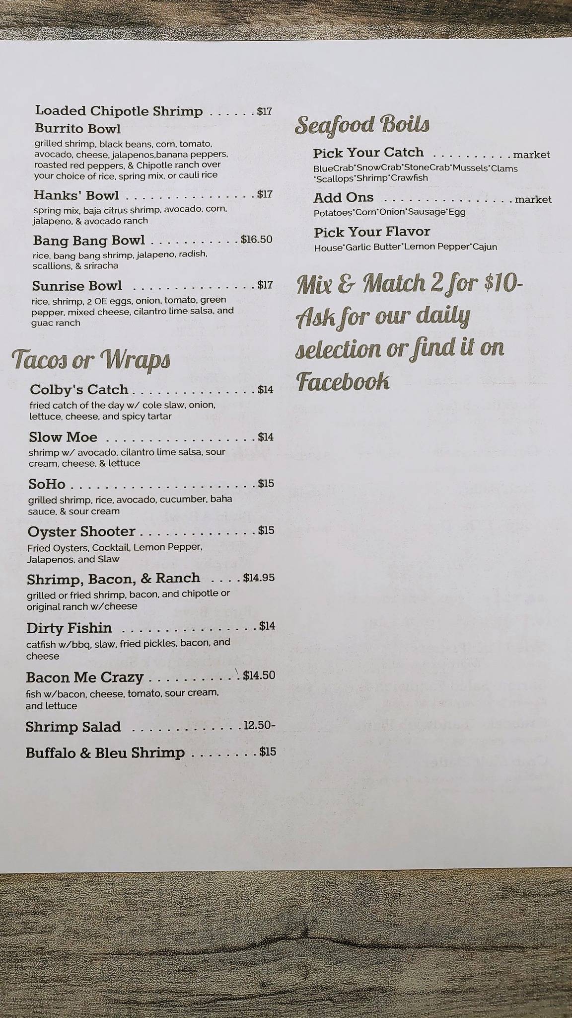 Menu at LNT Seafood restaurant, Preston