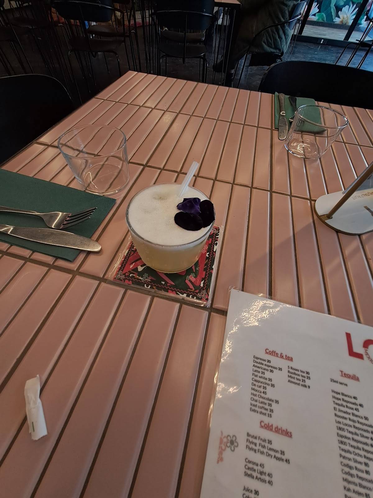 Menu at LOCO restaurant, Johannesburg