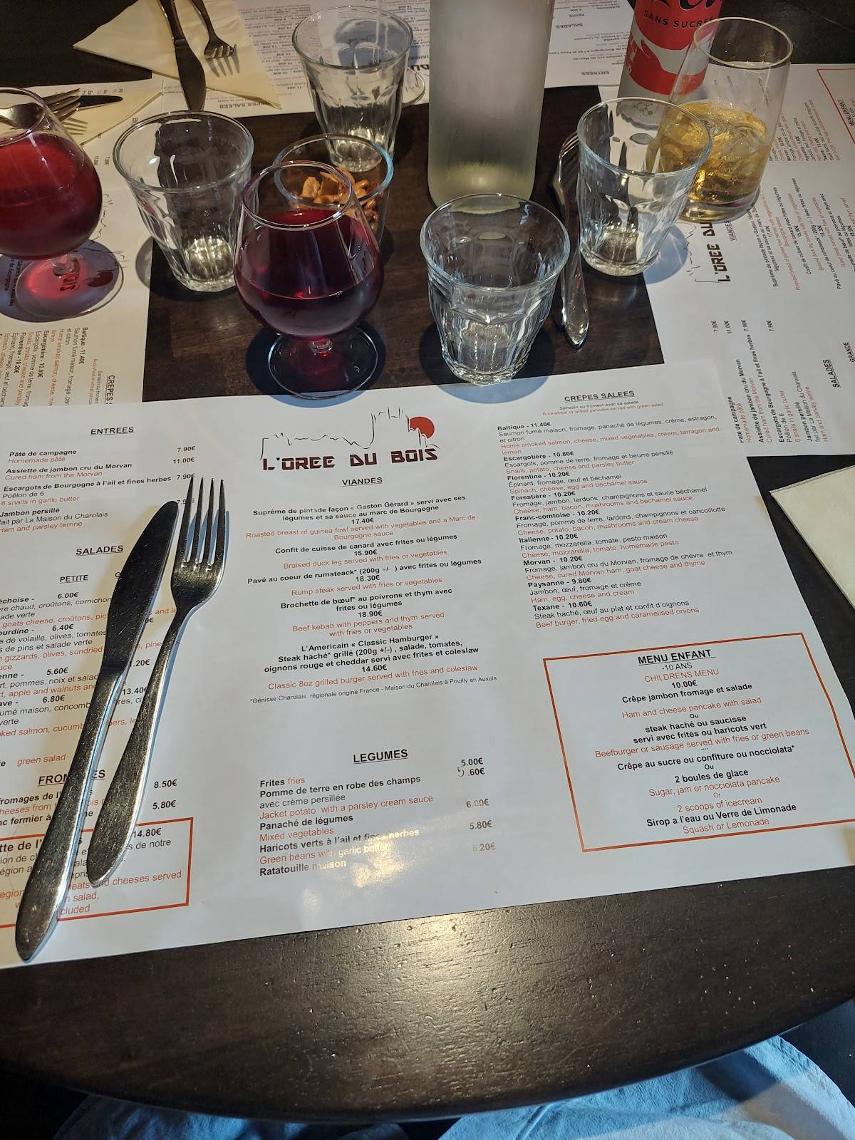 Menu au L’Orée du bois restaurant, Chateauneuf