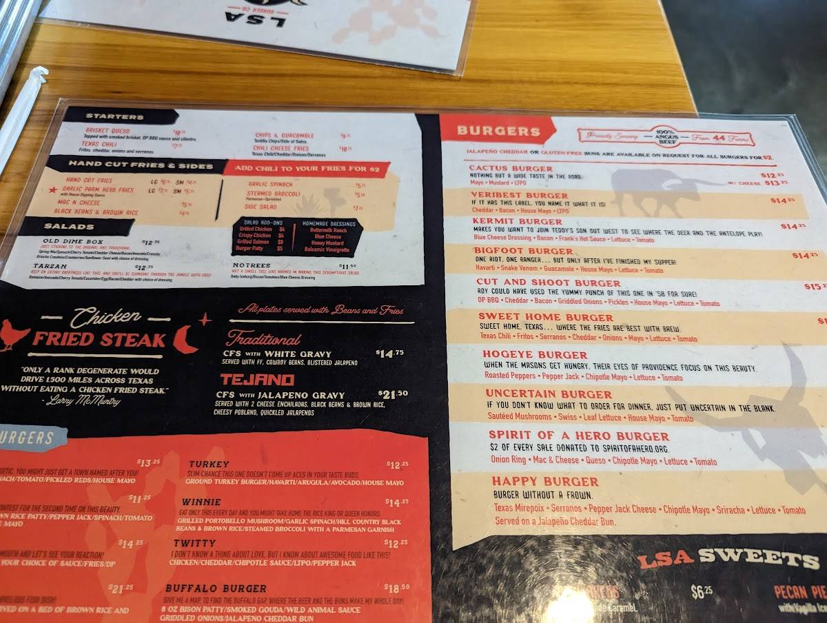 Menu at LSA Burger at Grandscape pub & bar, The Colony