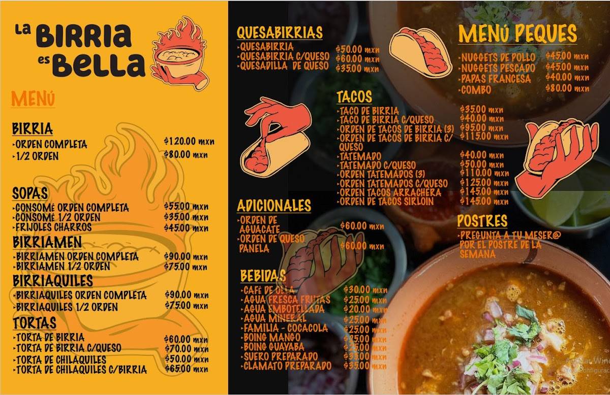 Carta del restaurante La Birria es Bella, Metepec