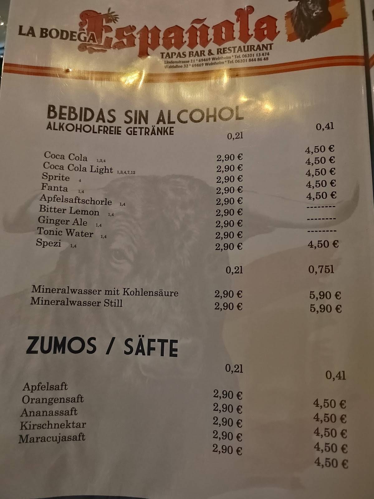 Speisekarte von La Bodega Espanola restaurant, Weinheim, Waidallee 32