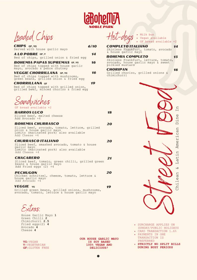 Menu at La Bohemia Cafe, Noble Park