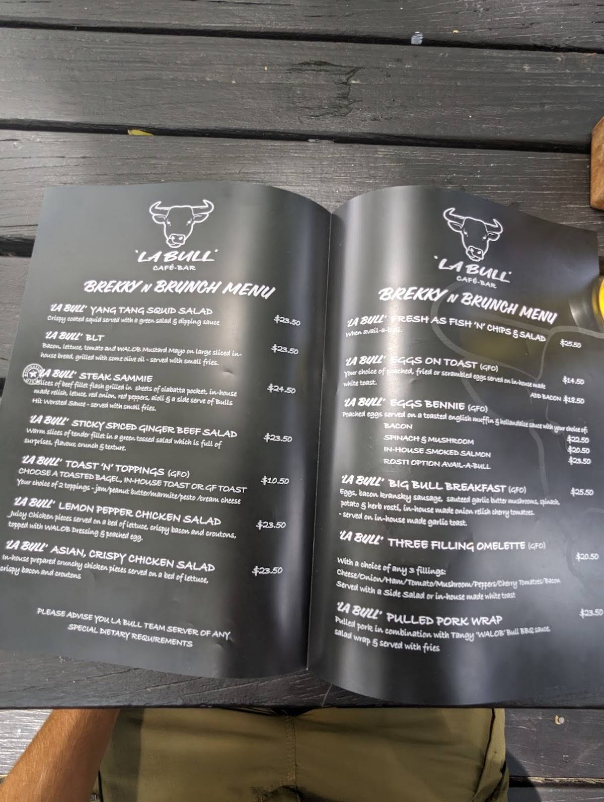 Menu at La Bull Cafe & Bar, Bulls