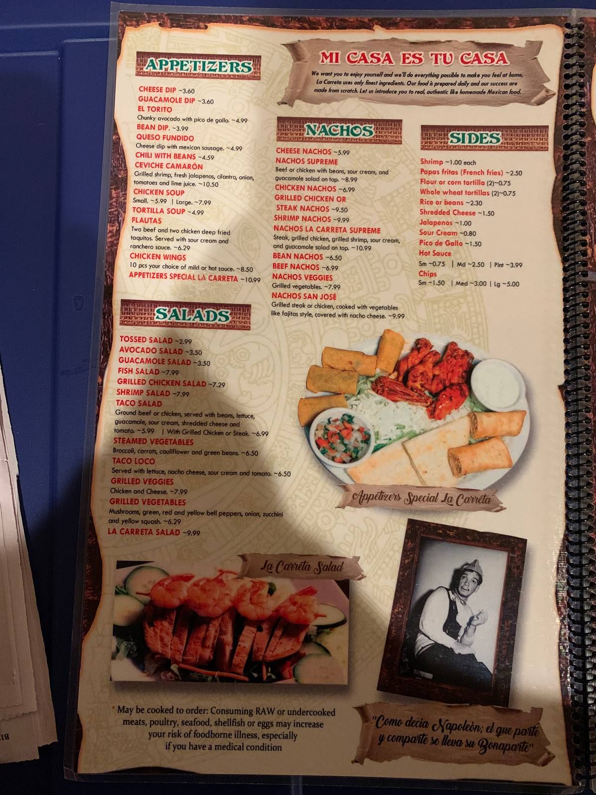 Menu at La Carreta restaurant, Mocksville
